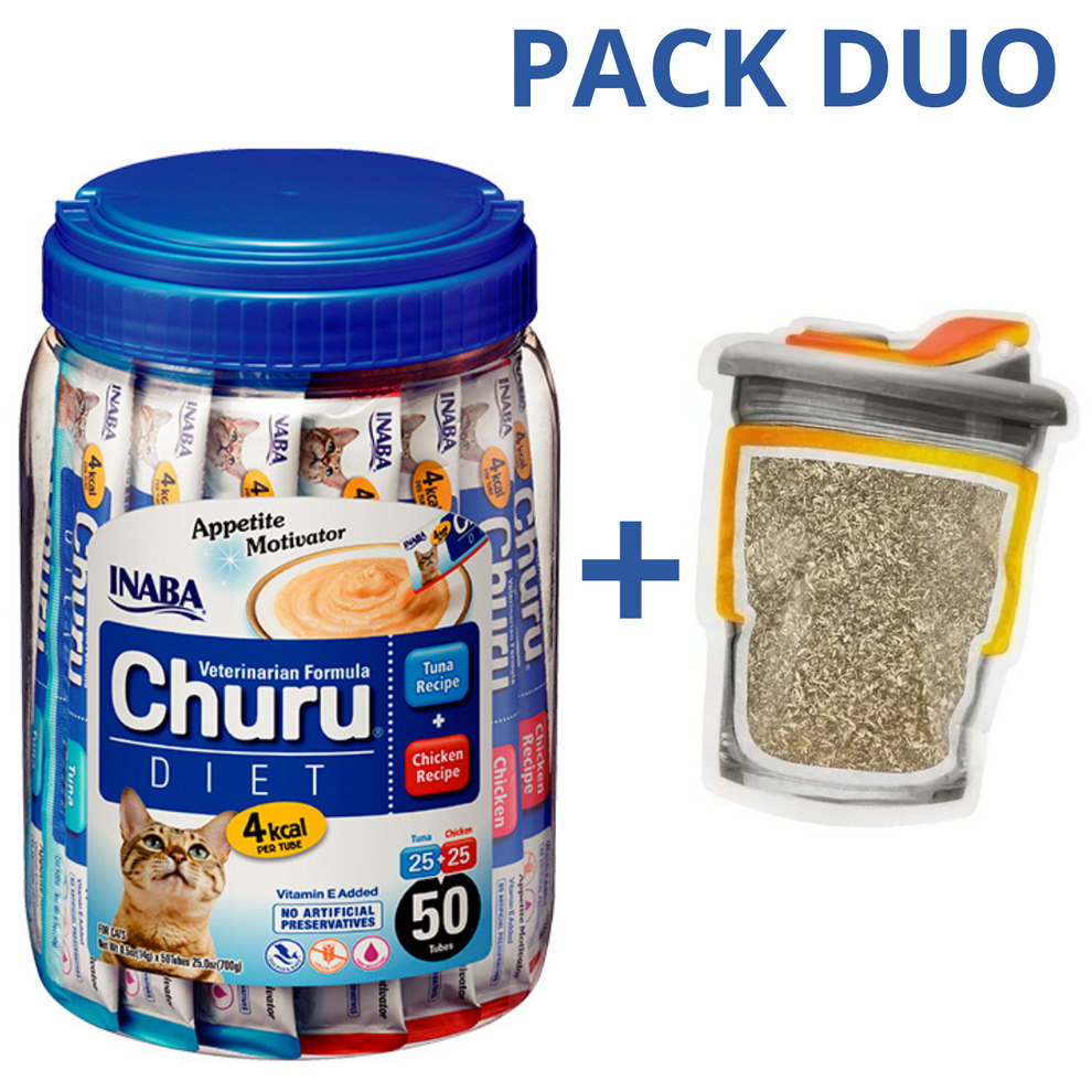 DUO CHURU VET DIET- ATUN POLLO 50 U (PACK CATNIP 30G) – CHOBIXTOPIA